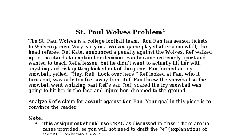 St. Paul Wolves Problem - Assault Analysis Using CRAC - Studocu