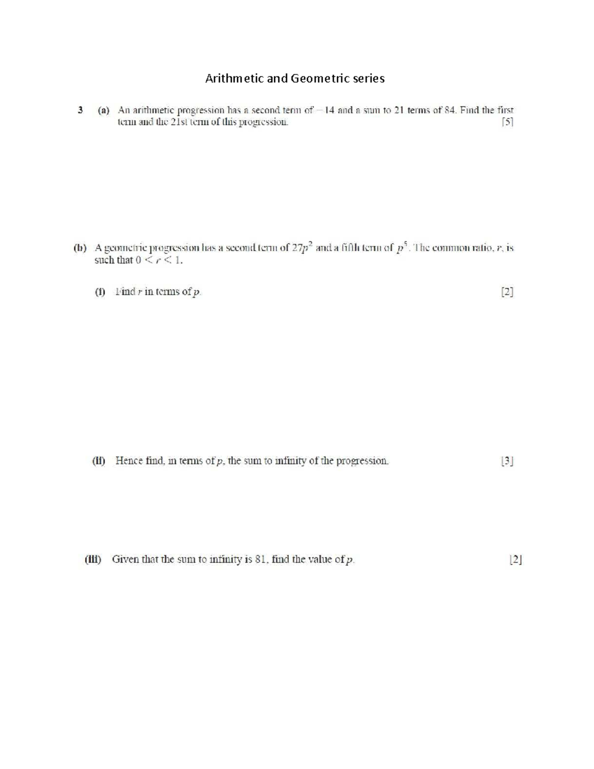 Arithmetic and Geometric Series Revision Questions (AM 3) - Studocu