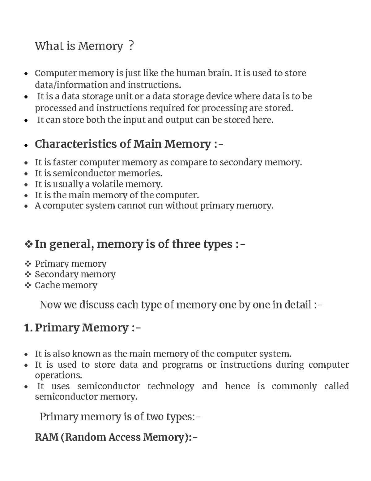 What is Memory - you have to read - What is Memory? Computer memory is ...