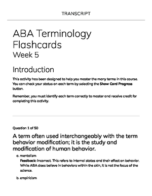 ABA Week 9 Quiz 1 - Attempt Time Score LATEST Attempt 1 15 minutes 9 ...