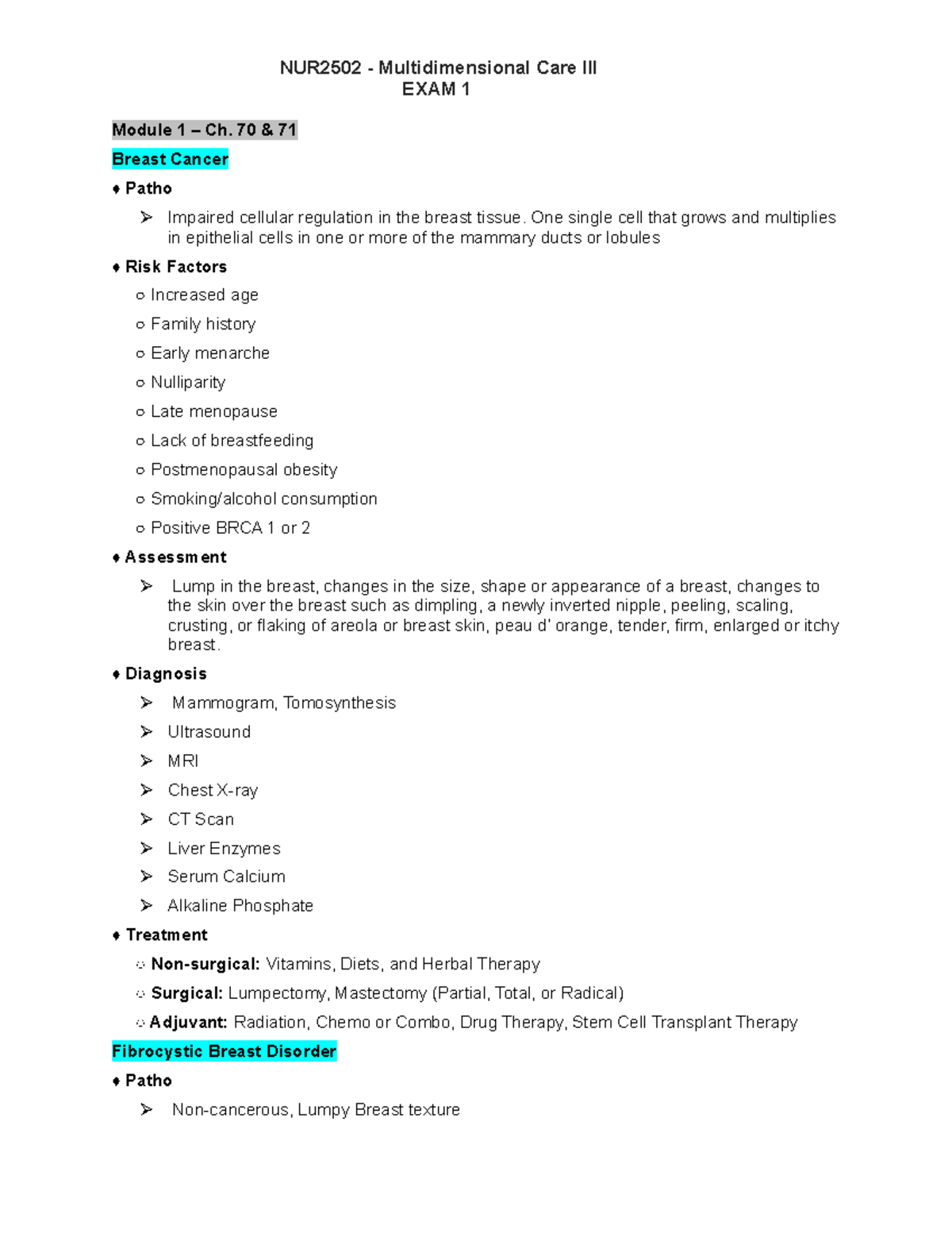 EXAM 1 Review - Lecture notes 1-4 - NUR2502 Multidimensional Care EXAM ...