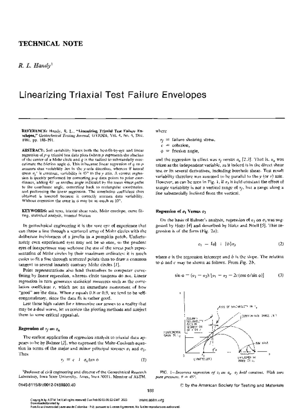 GTJODJ 1981: Linearizing Triaxial Test Failure Envelopes by R. L. Handy ...