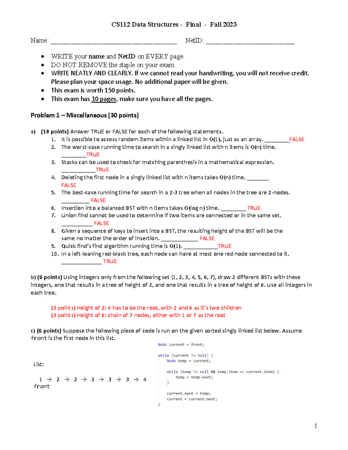 CS112 Data Structures Final Exam Solutions Fall 2023 - Studocu