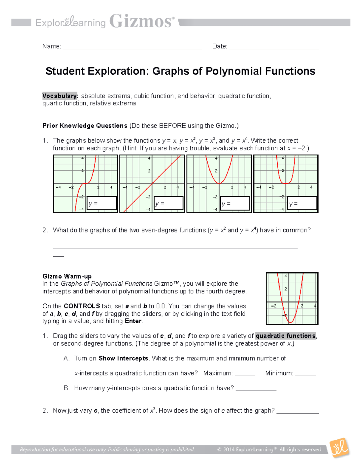 MHF4U-Unit1-Graphs Polynomial Funcs SE - Name: Date: Student ...