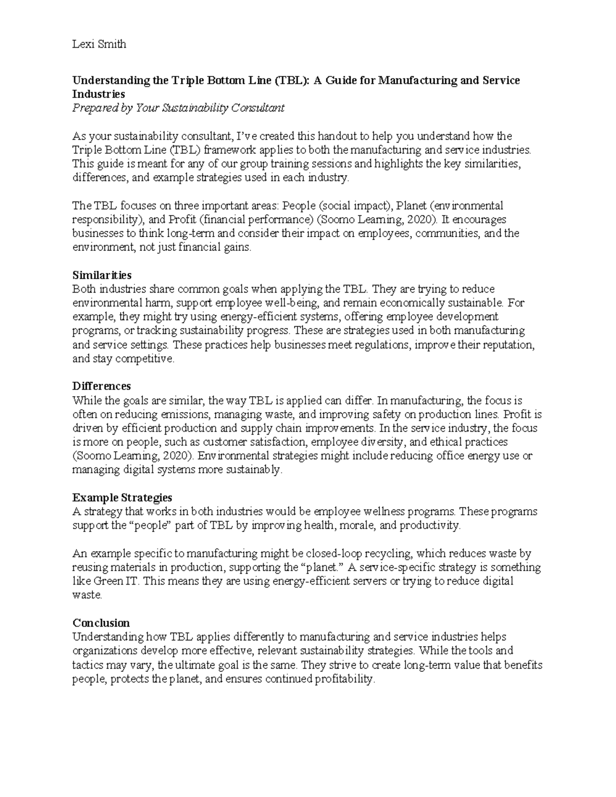 Module 1 Assignment: Understanding the Triple Bottom Line (TBL) in ...