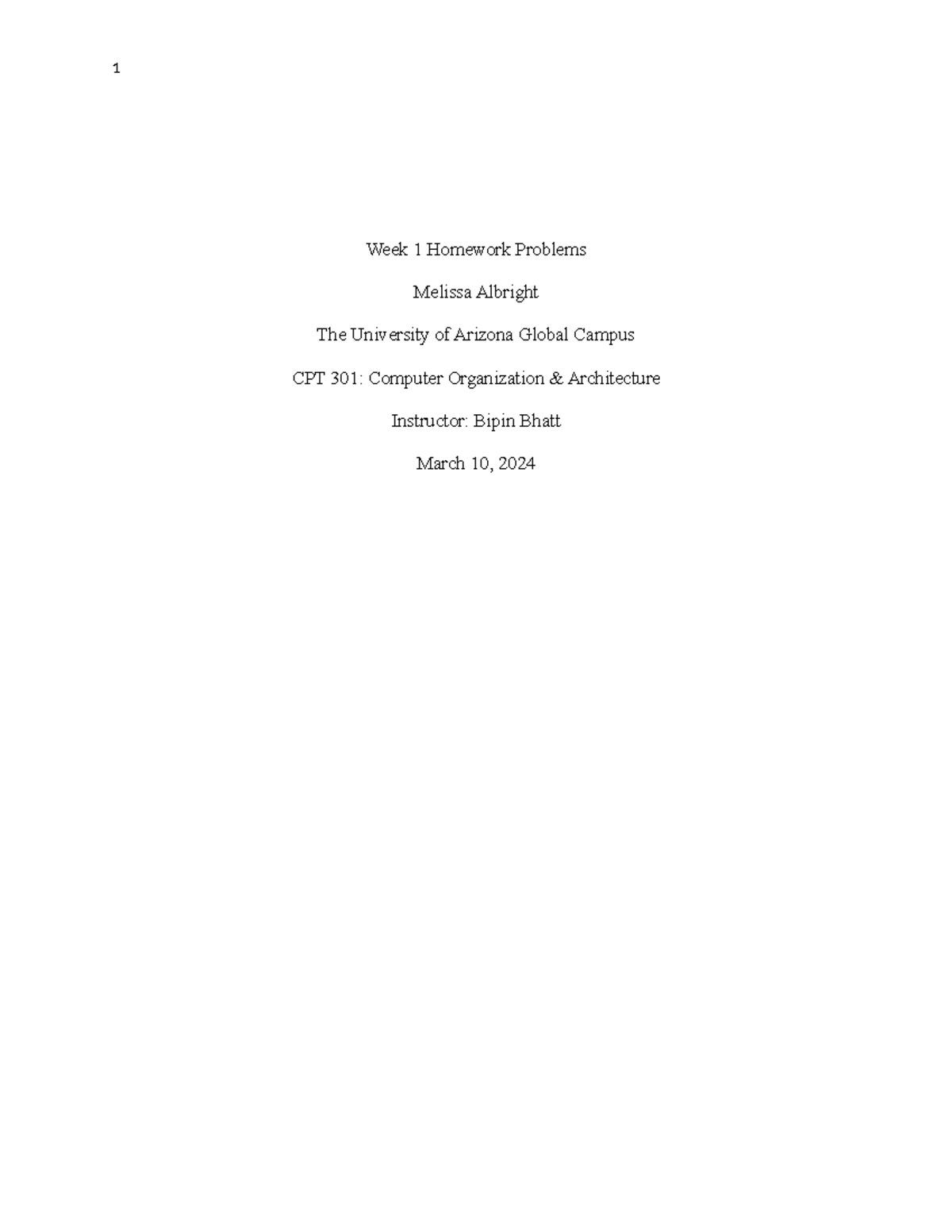 CPT301 Week 1 Homework Problems Overview by Melissa Albright - Studocu