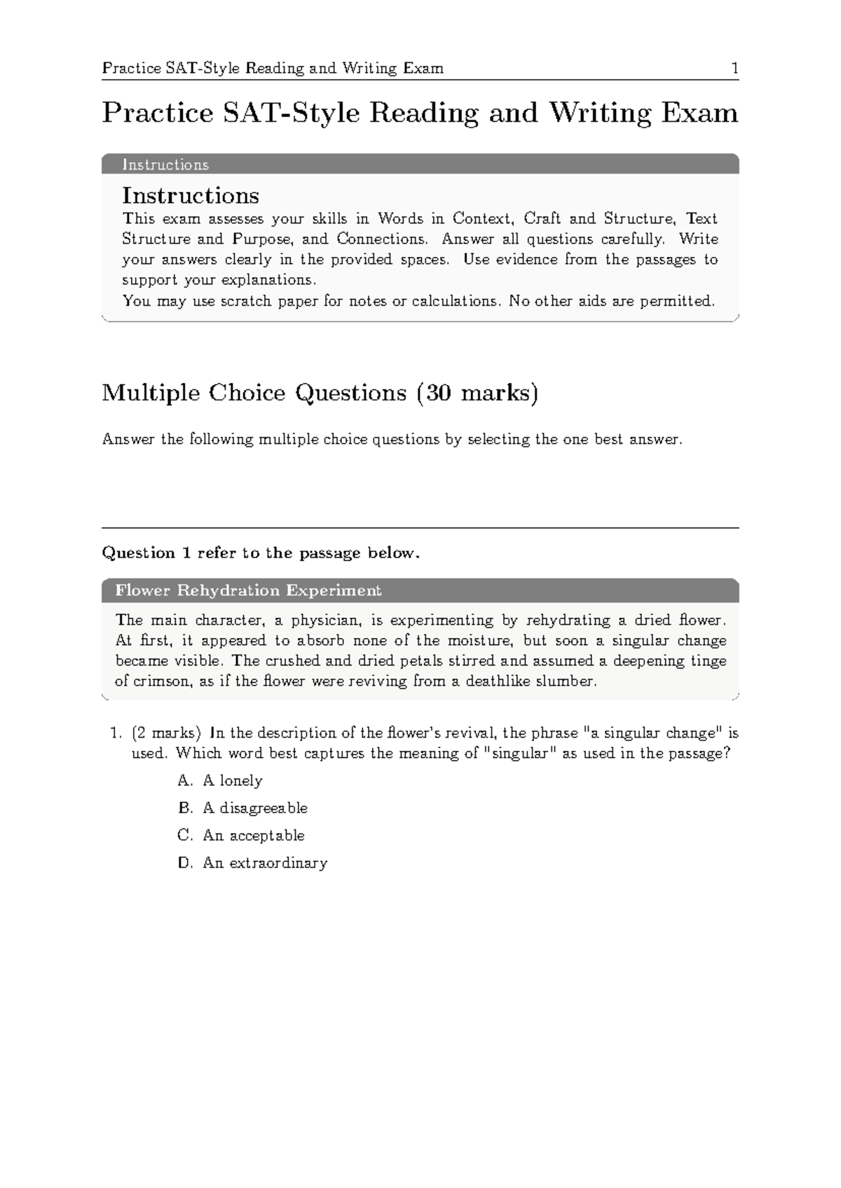 Practice Reading and Writing Exam 1: Comprehensive Review and Sample ...