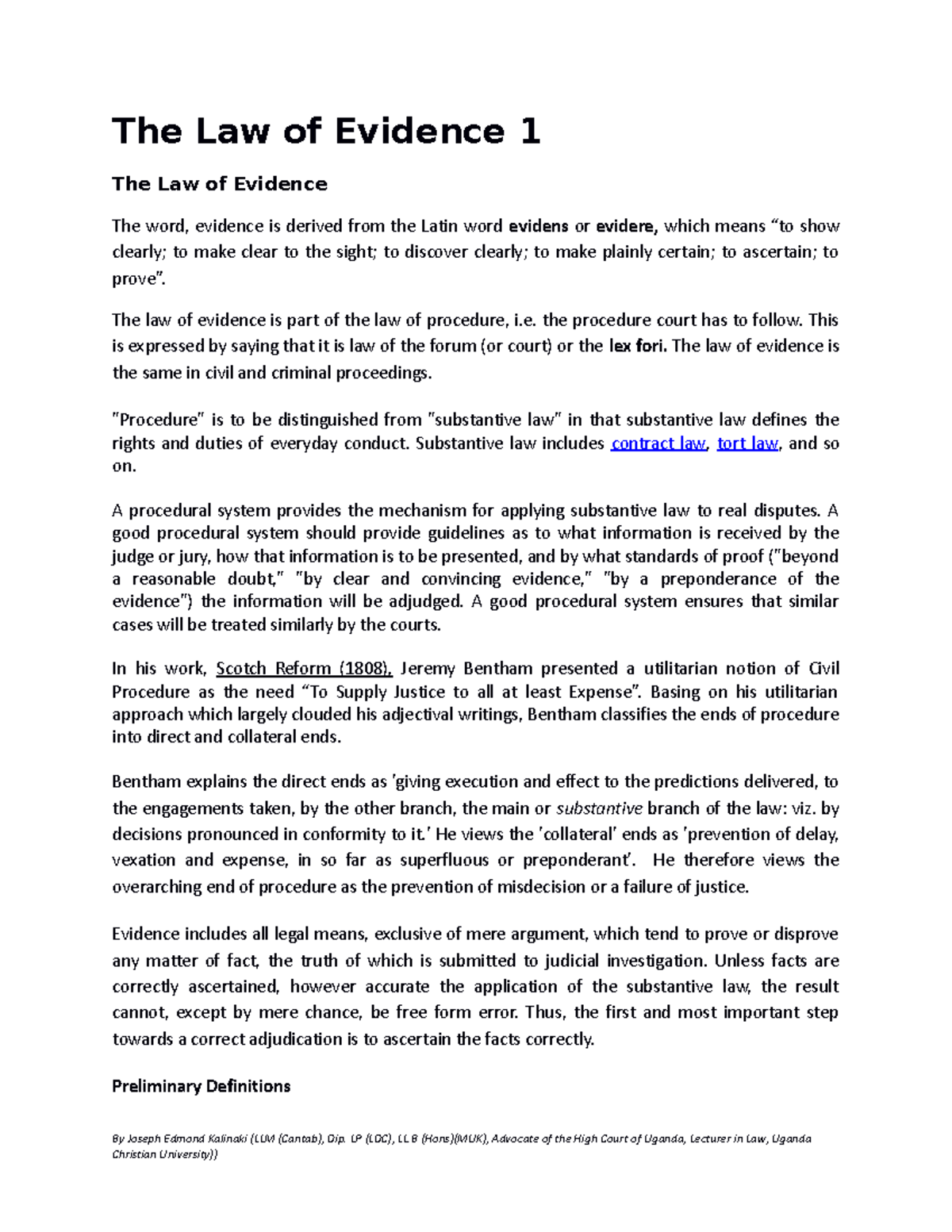 Law of Evidence 1: Key Concepts and Definitions for Study - Studocu