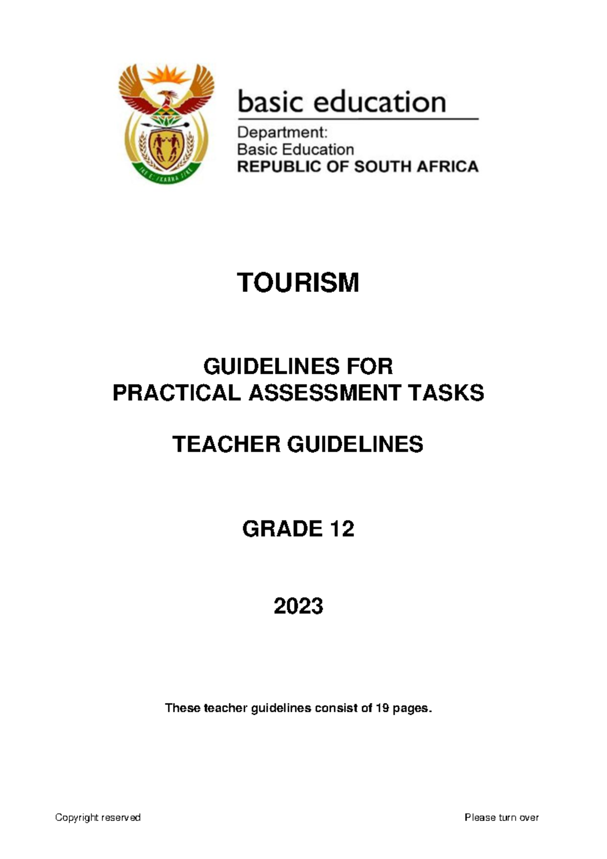 Guidelines for 2023 Grade 12 Tourism Practical Assessment Task (PAT) - Studocu