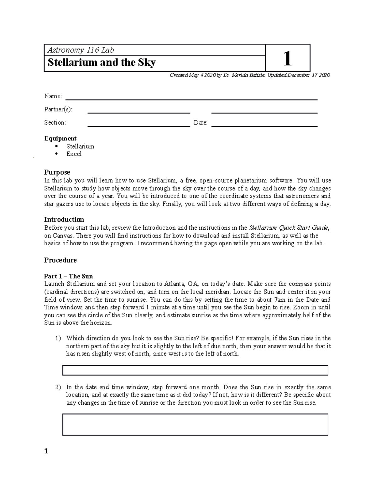 Astronomy 116 Lab: Using Stellarium to Observe the Night Sky - Studocu