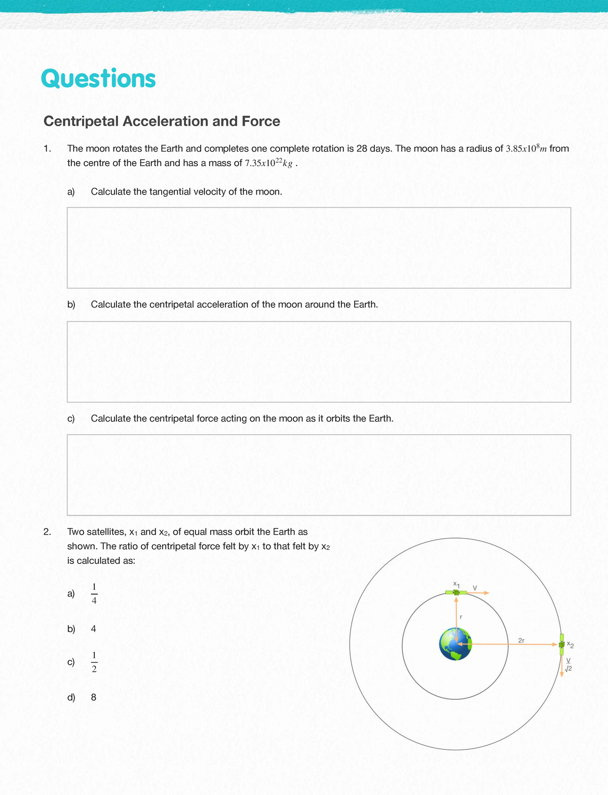 6.1.2 - Centripetal Force & Acceleration - Questions and Calculations ...
