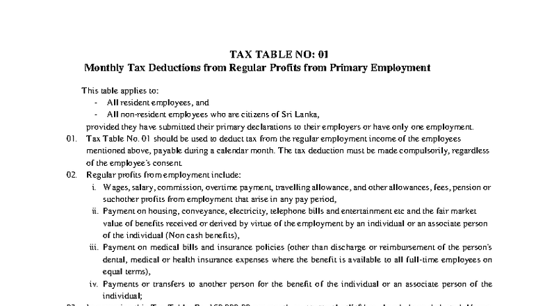 02. APIT 2526 Table 01 Text - 1 TAX TABLE NO: 01 Monthly Tax Deductions ...