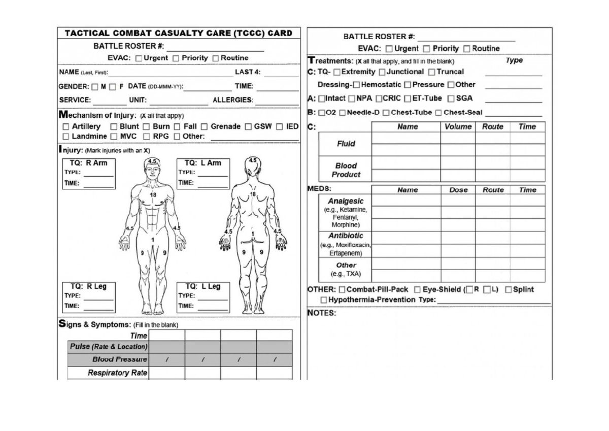 TCCC Karta Rannego Pola Walki: Tactical Combat Casualty Care Card - Studocu