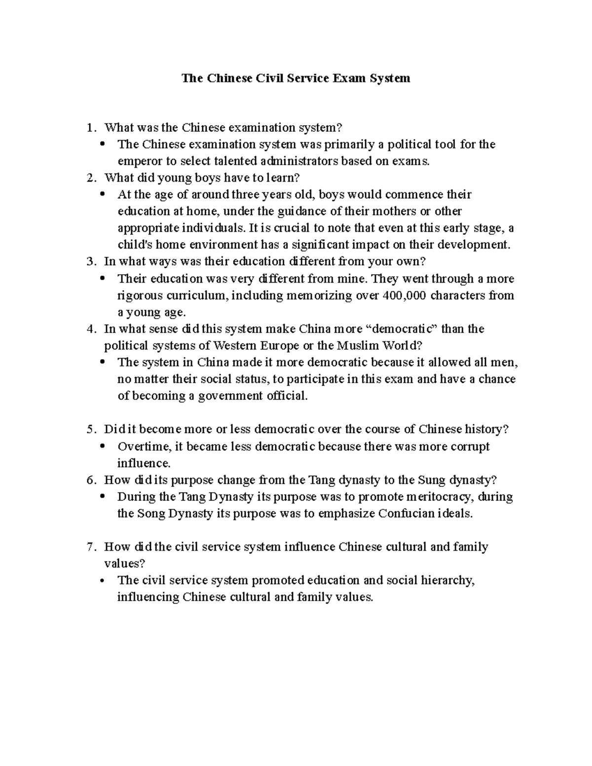 Unit 1.1 The Evolution of the Chinese Civil Service Exam System - Studocu