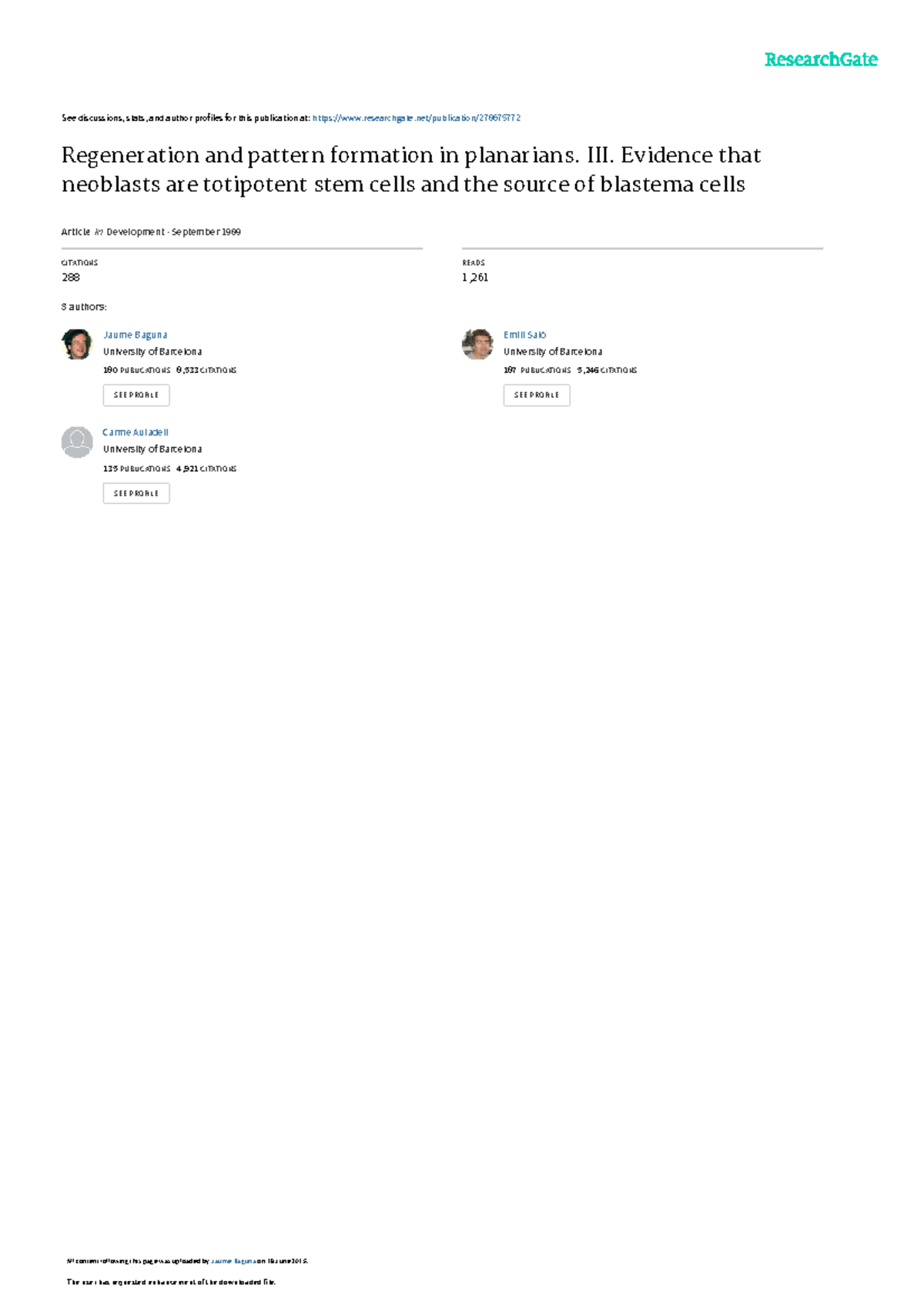 Regeneration and Pattern Formation in Planarians: Neoblasts as ...