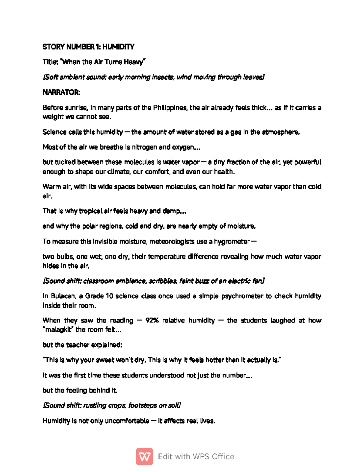 STORY NUMBER 1: HUMIDITY AND ITS IMPACT ON HEALTH - Studocu