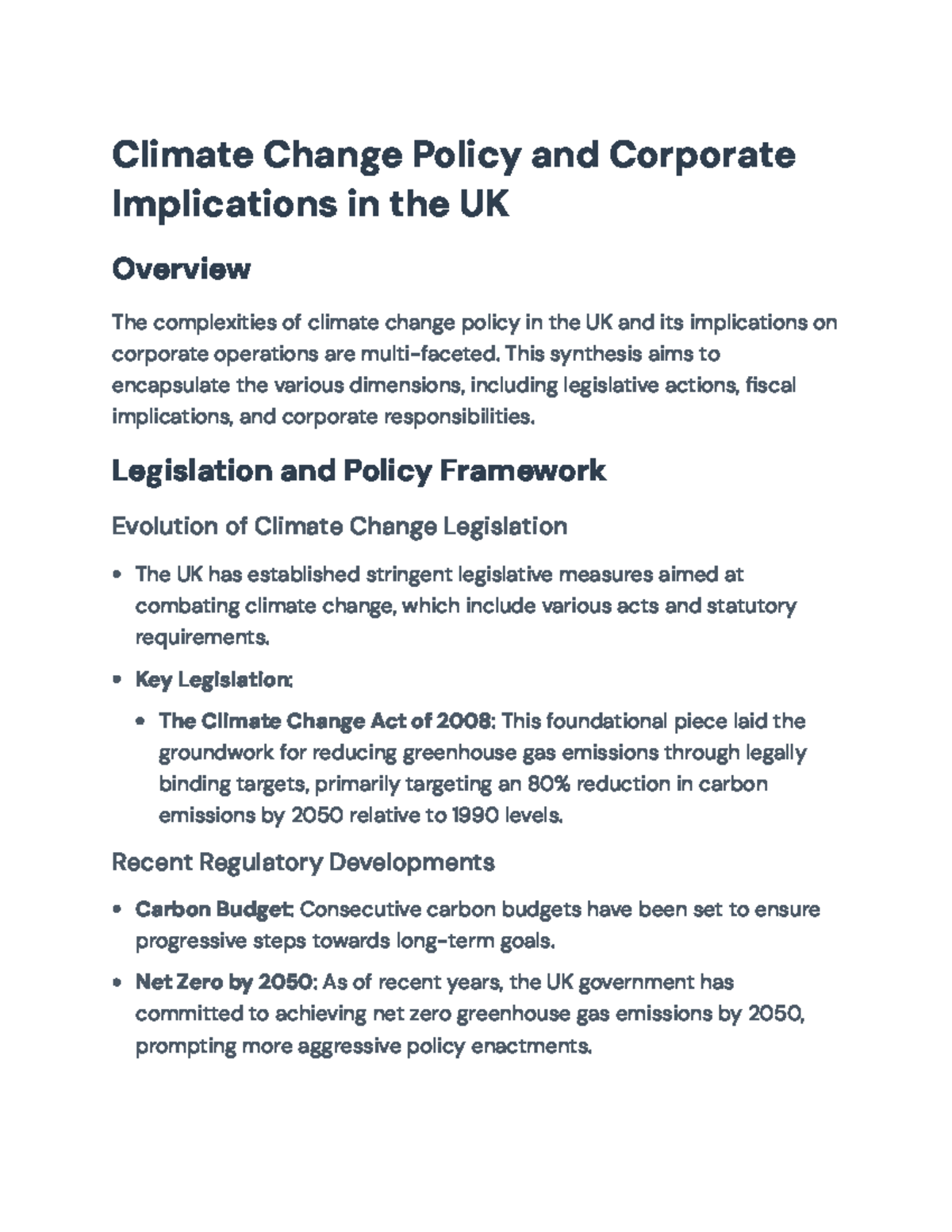 UK Climate Change Policy: Corporate Implications and Compliance ...