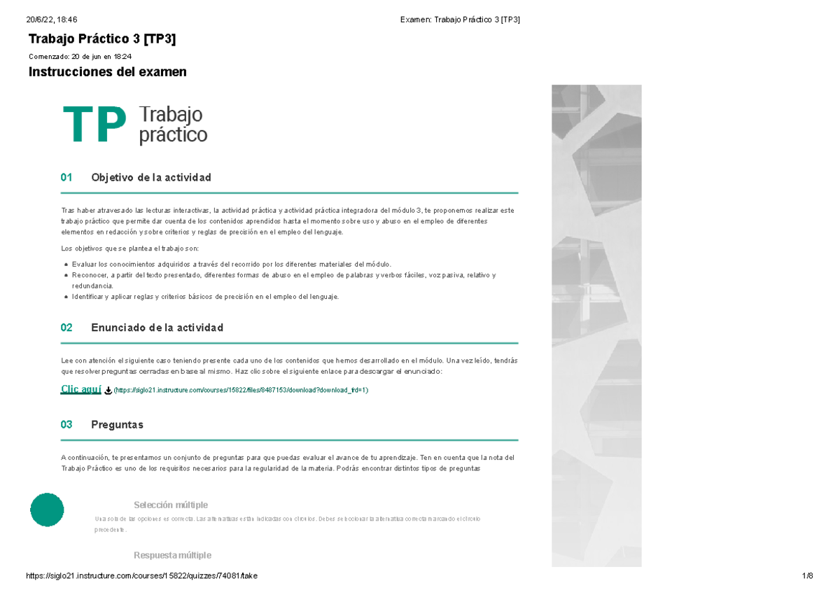 Trabajo Práctico 3 [TP3] - Gramatica Aplicada - 80% - Trabajo Práctico 3 [TP3] Comenzado: 20 de ...
