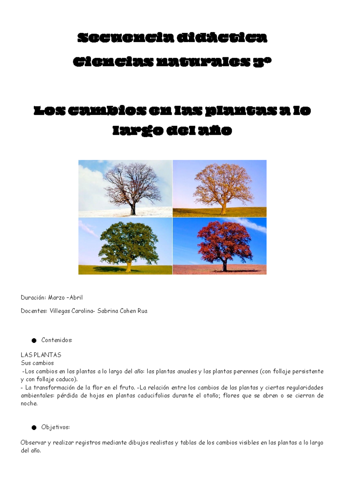 Secuencia Didáctica 3° Naturales: Cambios en las Plantas a lo Largo del ...