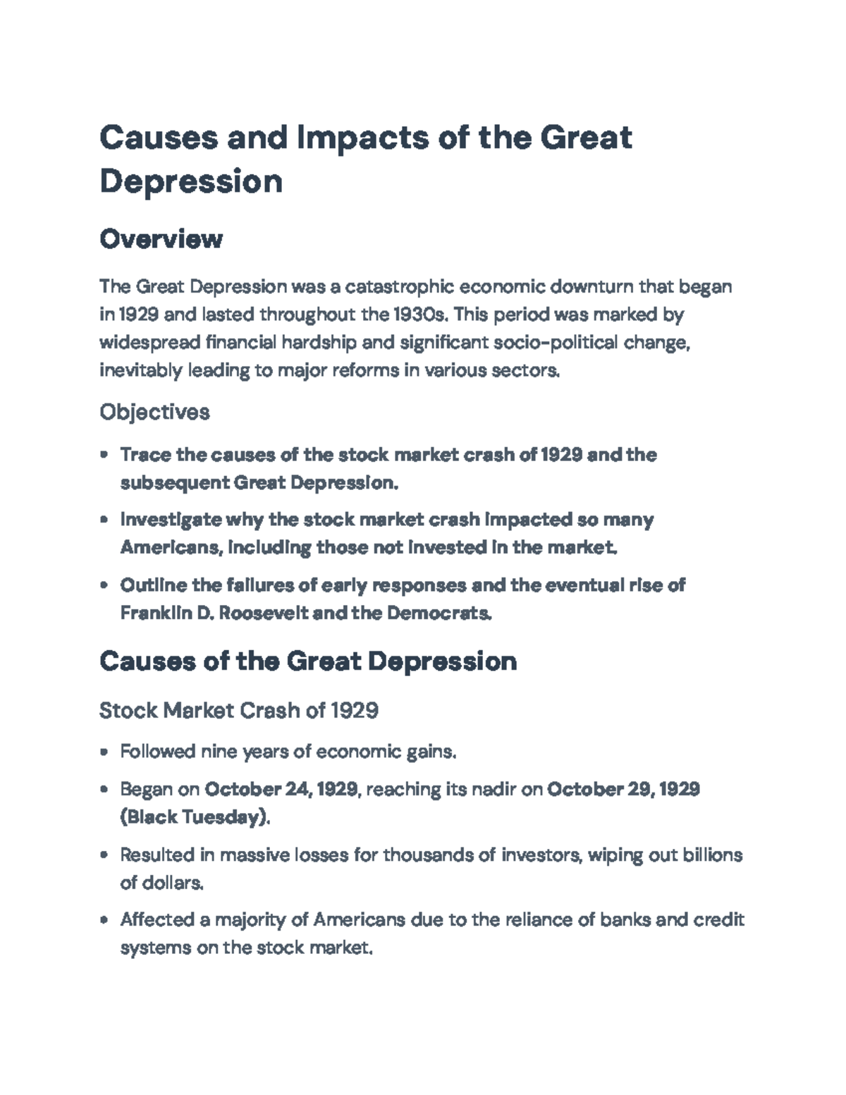 Causes and Impact of the Great Depression: Insights and Policies ...