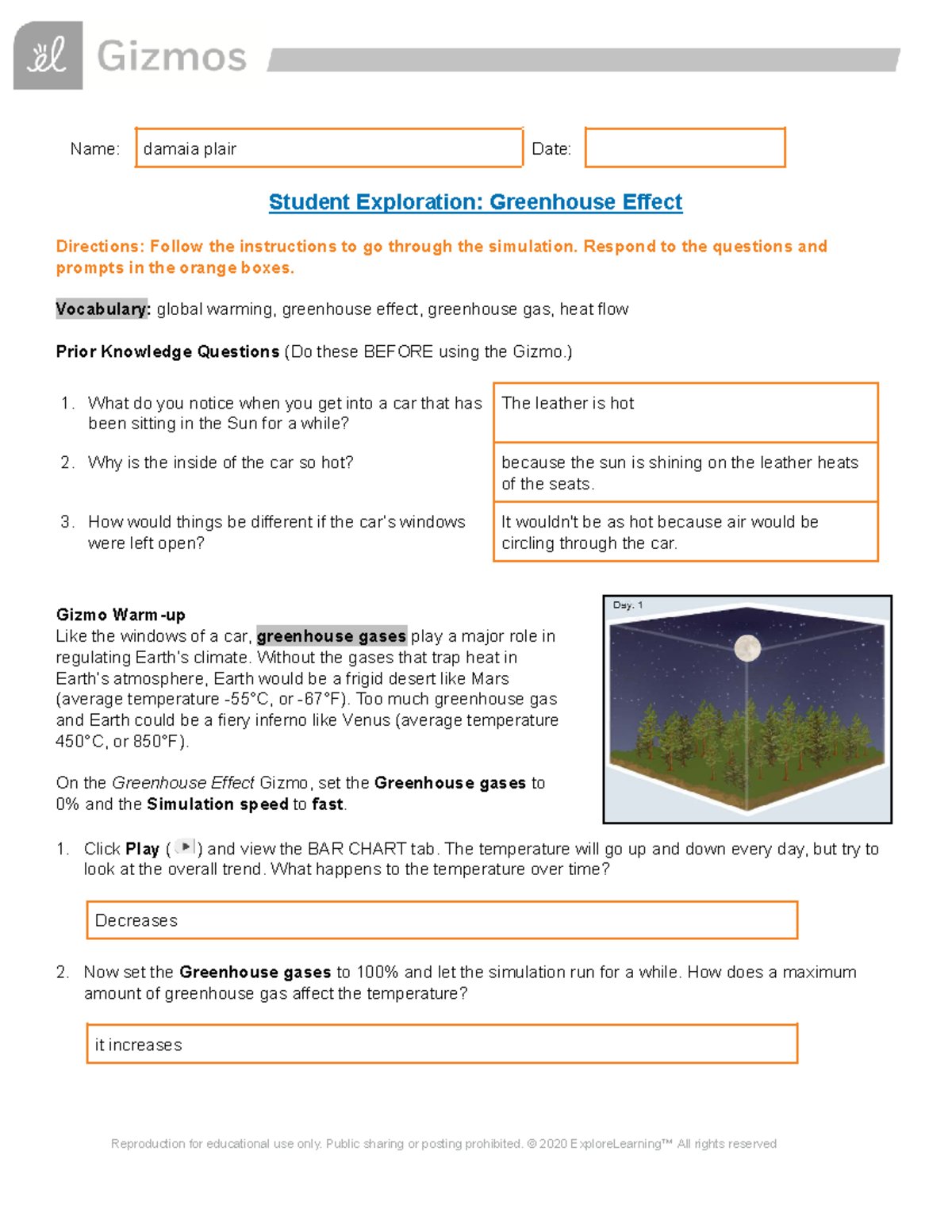 Exploration: Greenhouse Effect Gizmo - Student Activity Guide - Studocu