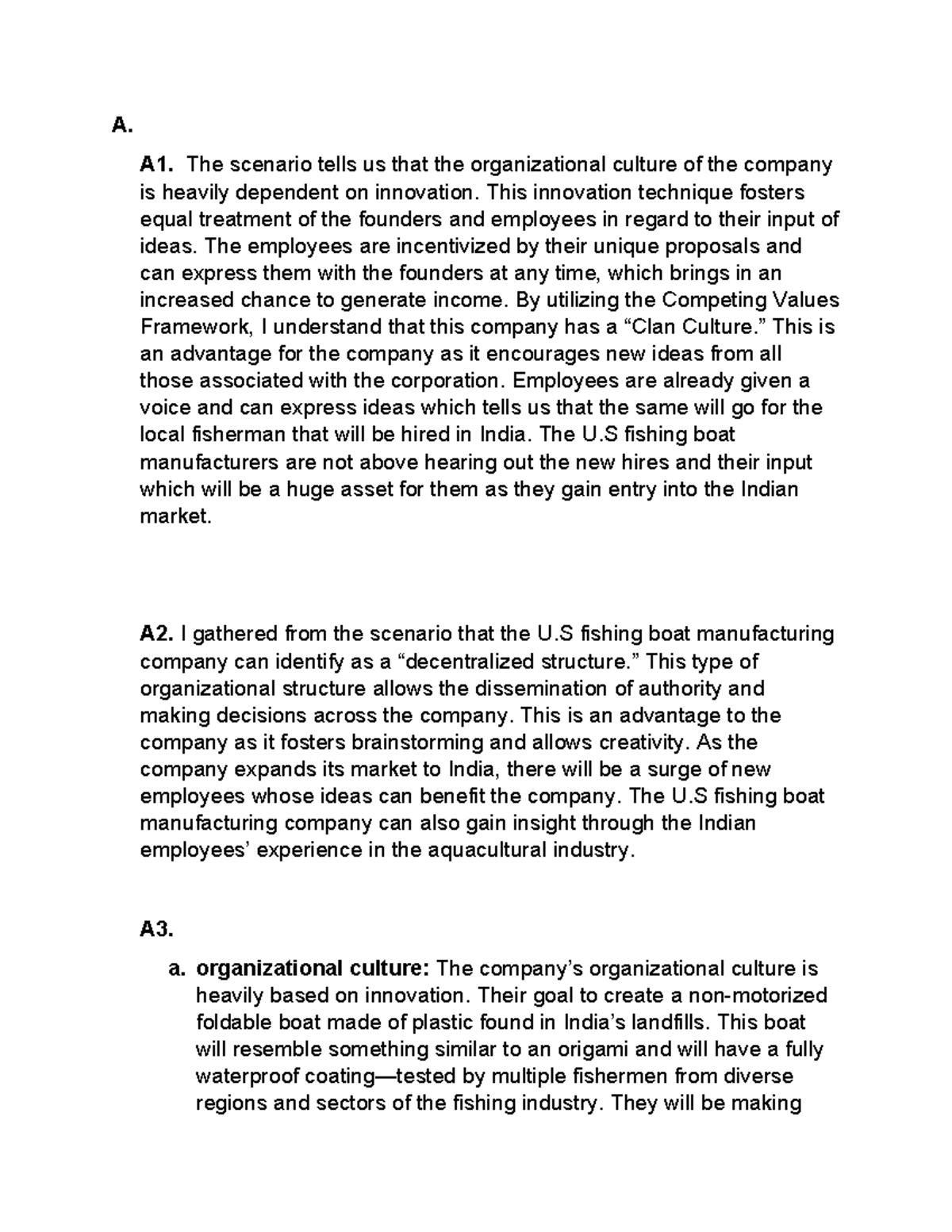 D081-QBM3 Task 1 -Hussain - A. A1. The scenario tells us that the ...
