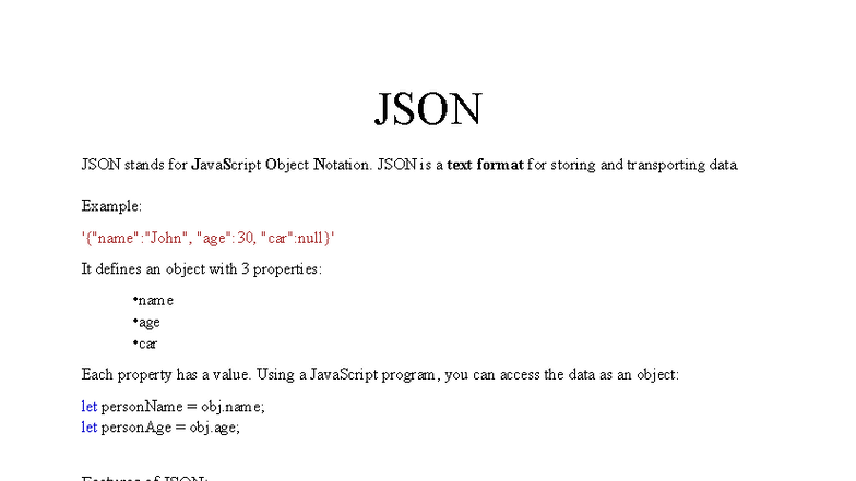 JSON Notes: Understanding JavaScript Object Notation (JS 101) - Studocu