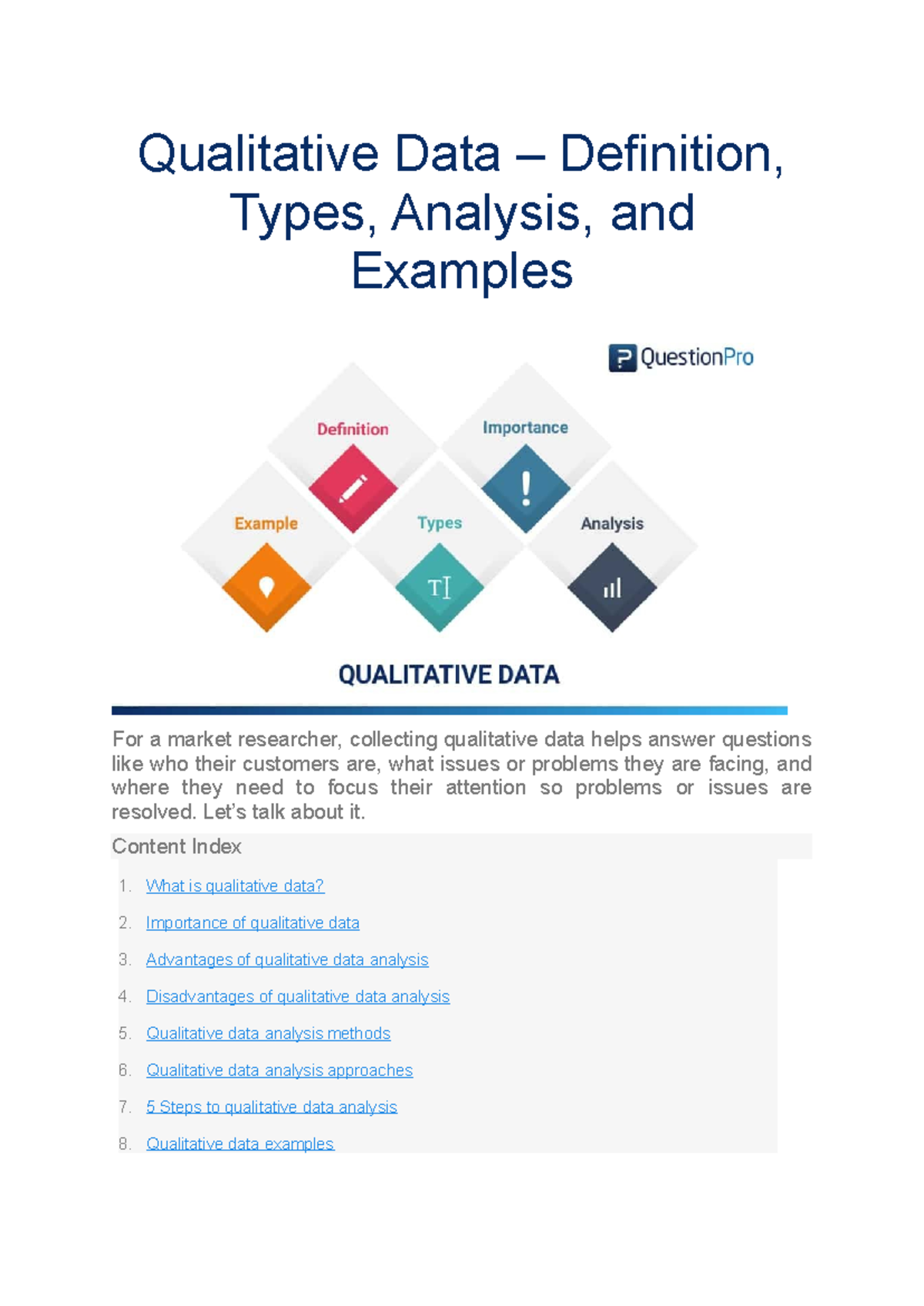 LO2 Qualitative Data: Definition, Types, Analysis & Examples - Studocu