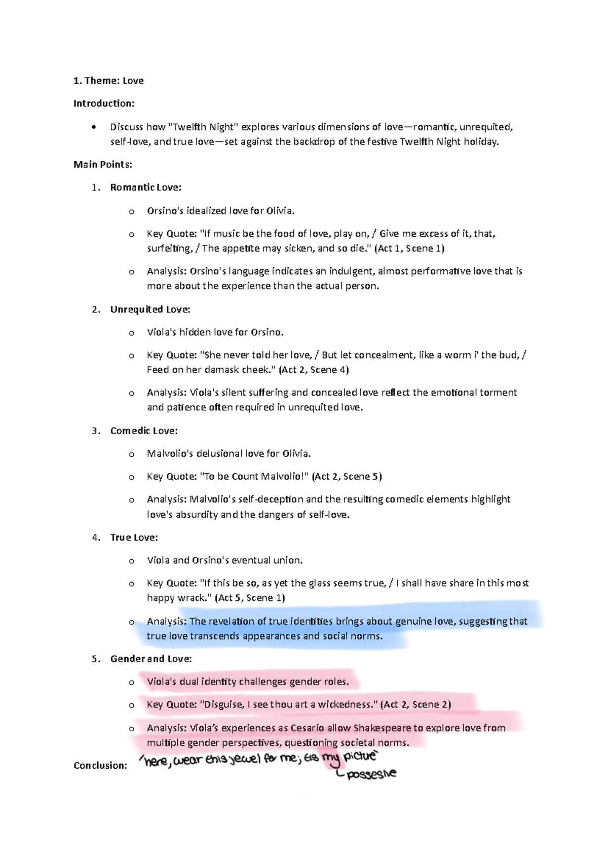 Twelfth Night Essay Plans - 1. Theme: Love Introduction: • Discuss how ...