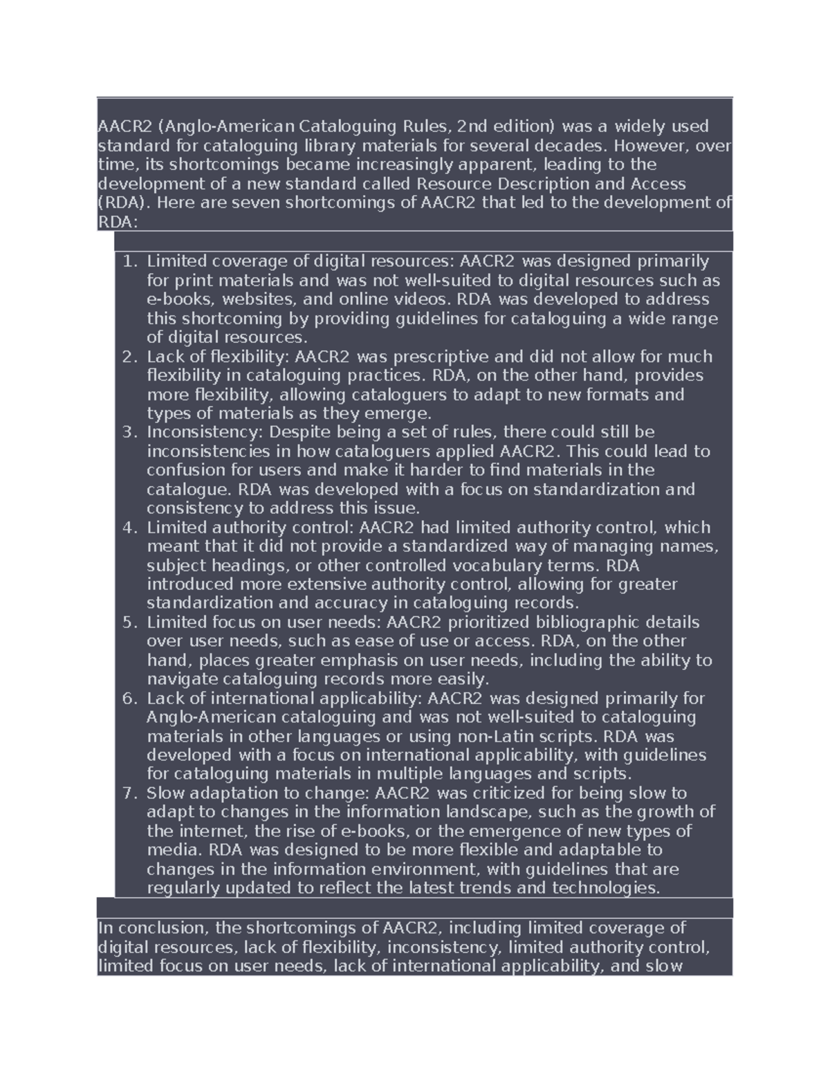 AACR2 vs RDA: Key Shortcomings in Cataloguing Standards - Studocu