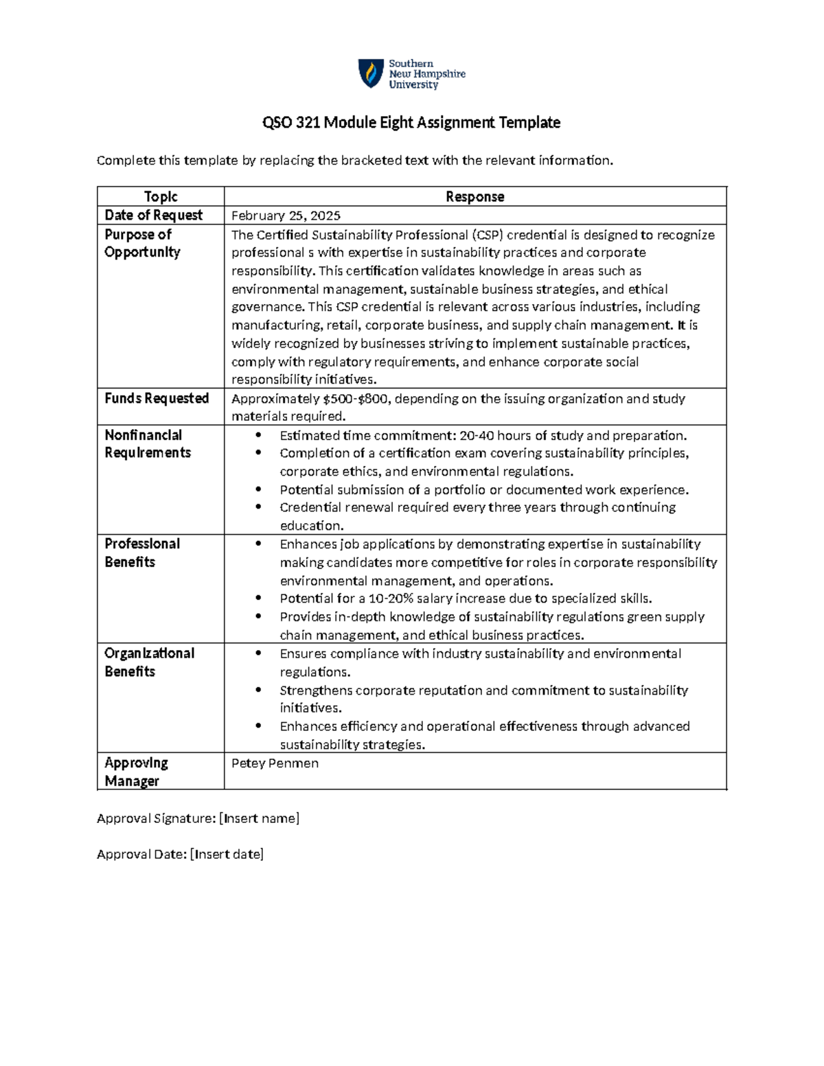 QSO 321 Module 8 Assignment Template for CSP Credential Request - Studocu