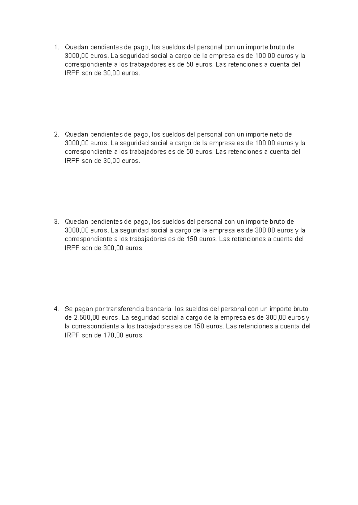 Ejercicios de Contabilidad: Sueldos y Retenciones Pendientes - Studocu