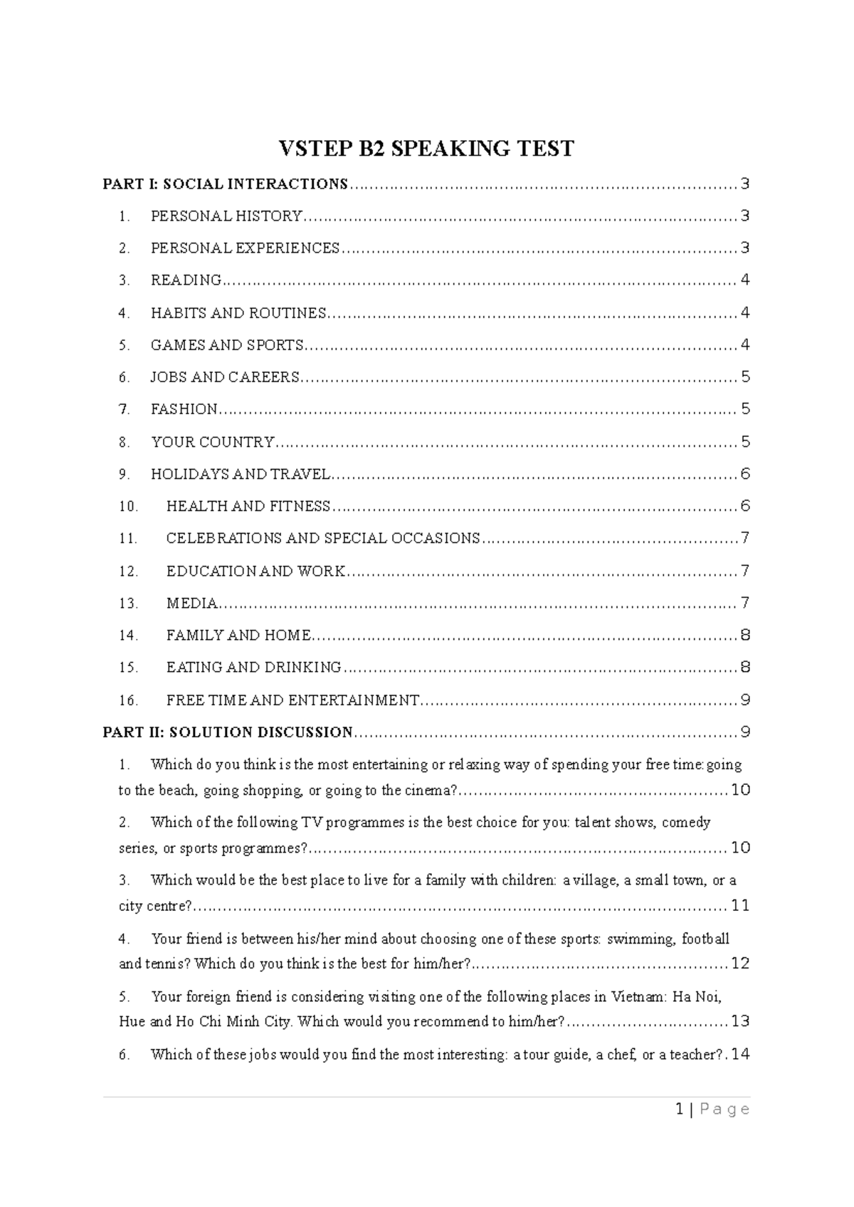 B2 VSTEP Speaking Test: Key Topics and Practice Guides - Studocu