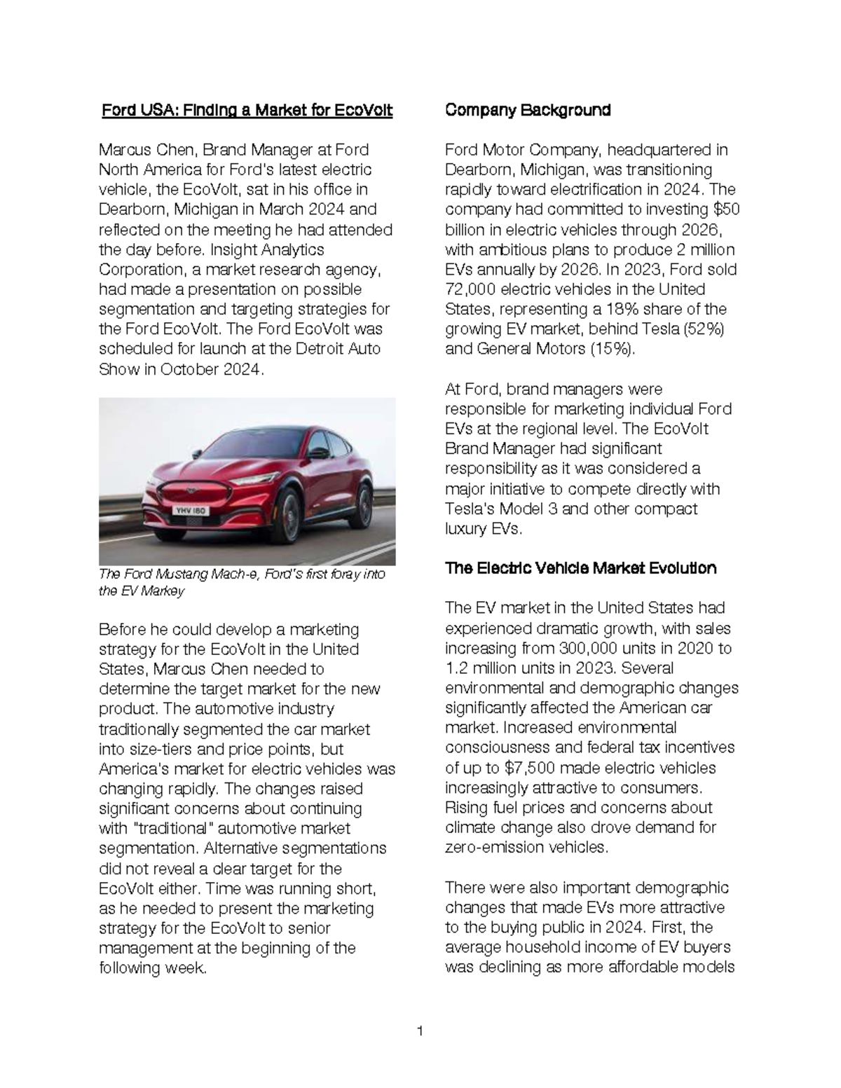 Ford EcoVolt Marketing Strategy: Targeting the EV Market (MKT 2024 ...