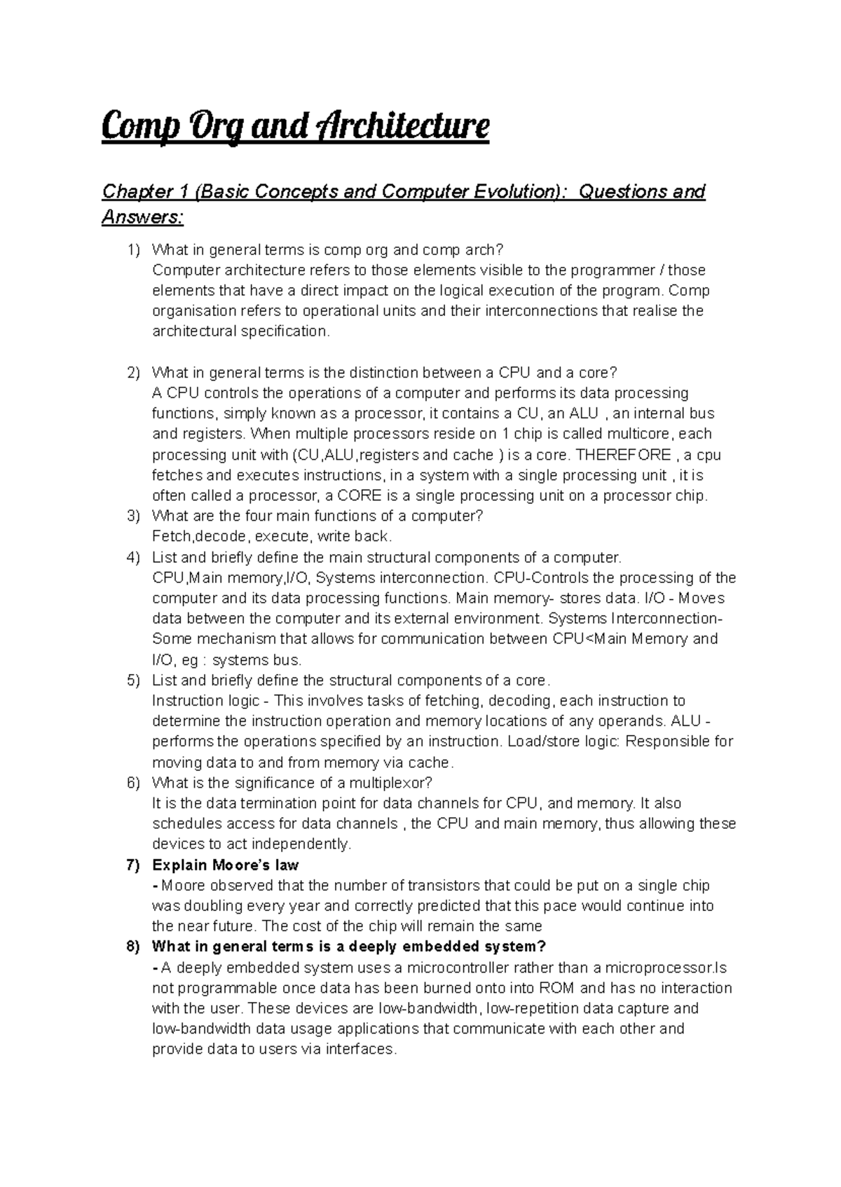 Computer Organisation and Architecture (COA): Chapter 1 & 2 Q&A ...