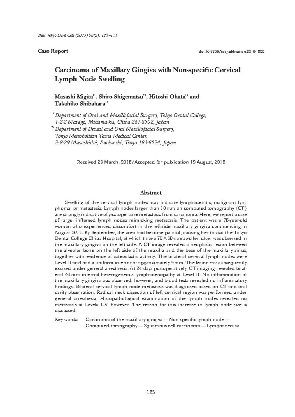 Carcinoma of Maxillary Gingiva with Cervical Lymph Node Swelling: Case ...