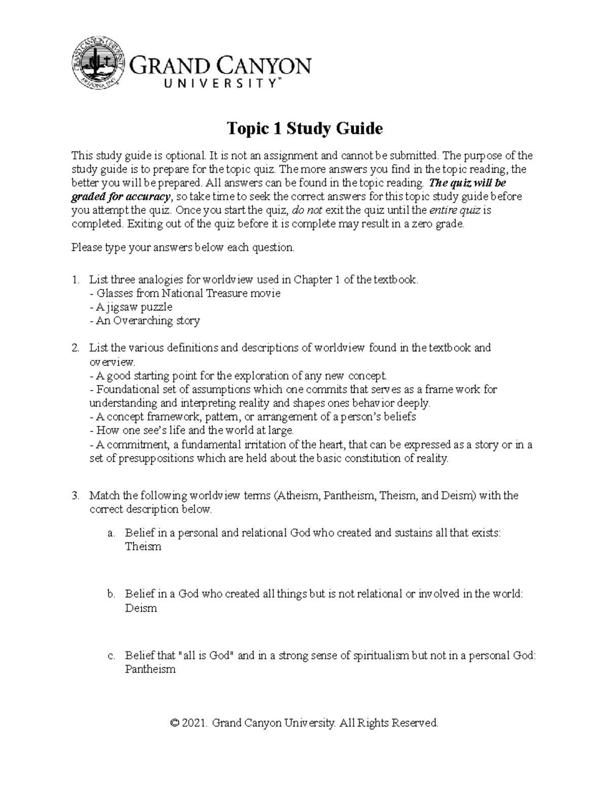 Christian Worldview CWV-101-Topic 1-Study Guide notes - Topic 1 Study ...