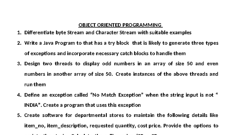 OOP 101: Java Assignment on Streams, Exceptions, and Classes - Studocu