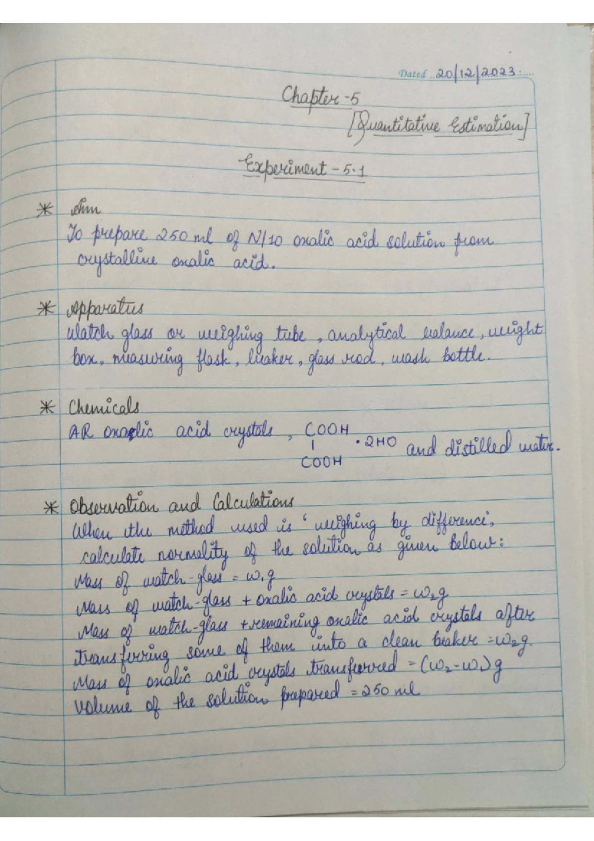 Chemistry Practical File for Class 11 - A0 Mi 1 Jrd T - Studocu