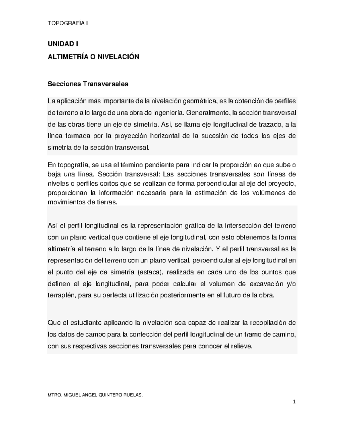 Secciones Transversales y Perfil Longitudinal en Topografía - MTRO ...