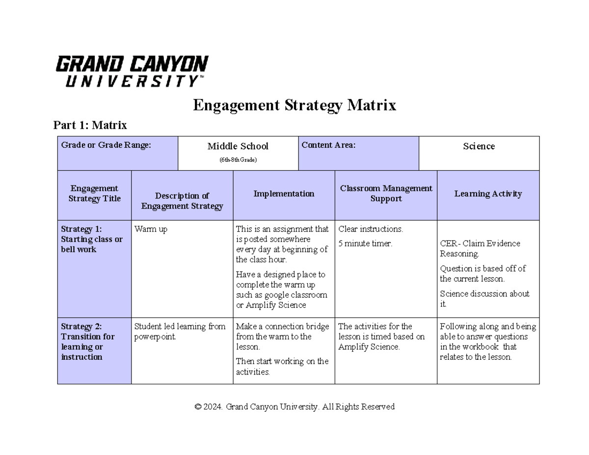 Engagement Strategy Matrix - Have a designed place to complete the warm ...
