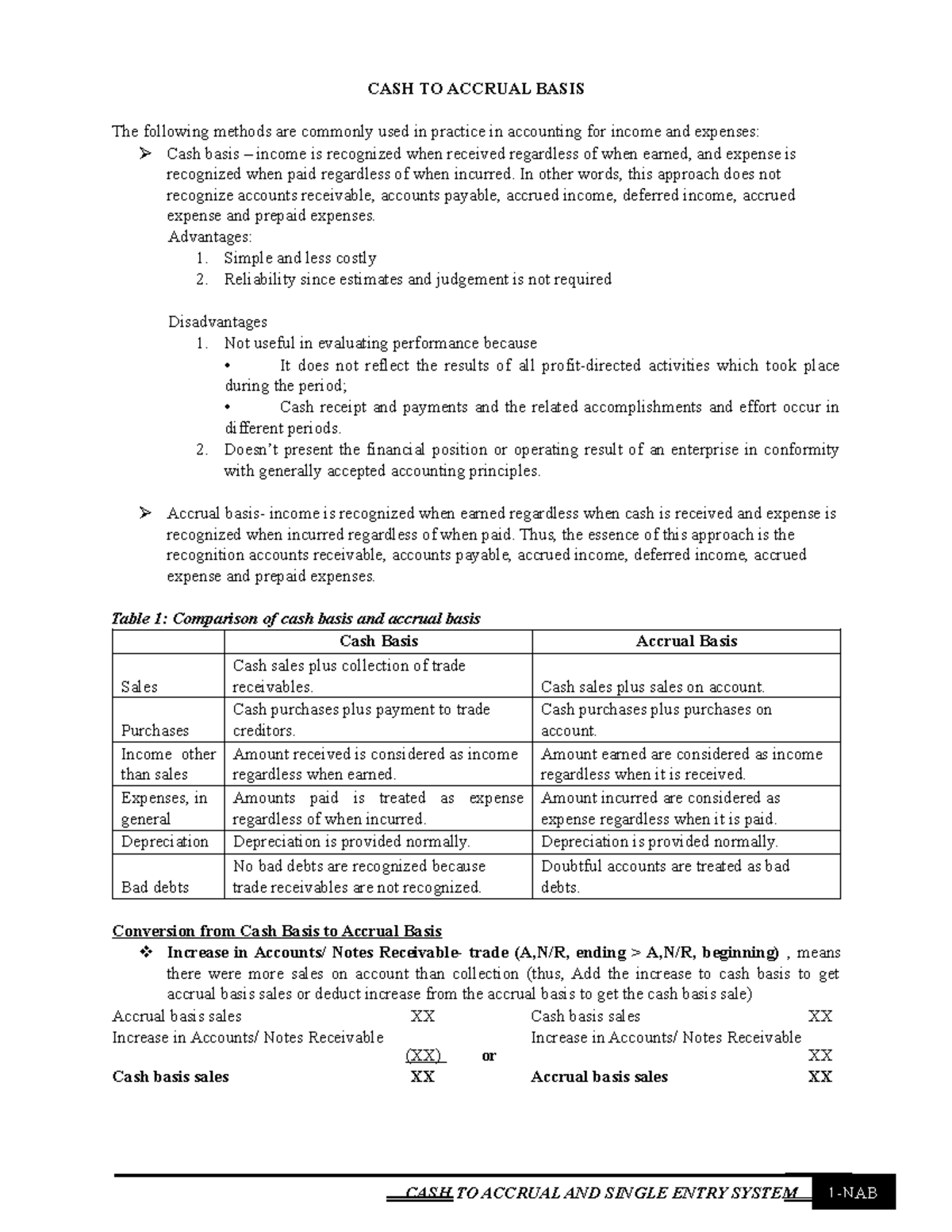 CASH TO ACCRUAL BASIS: Understanding Income & Expense Recognition - Studocu