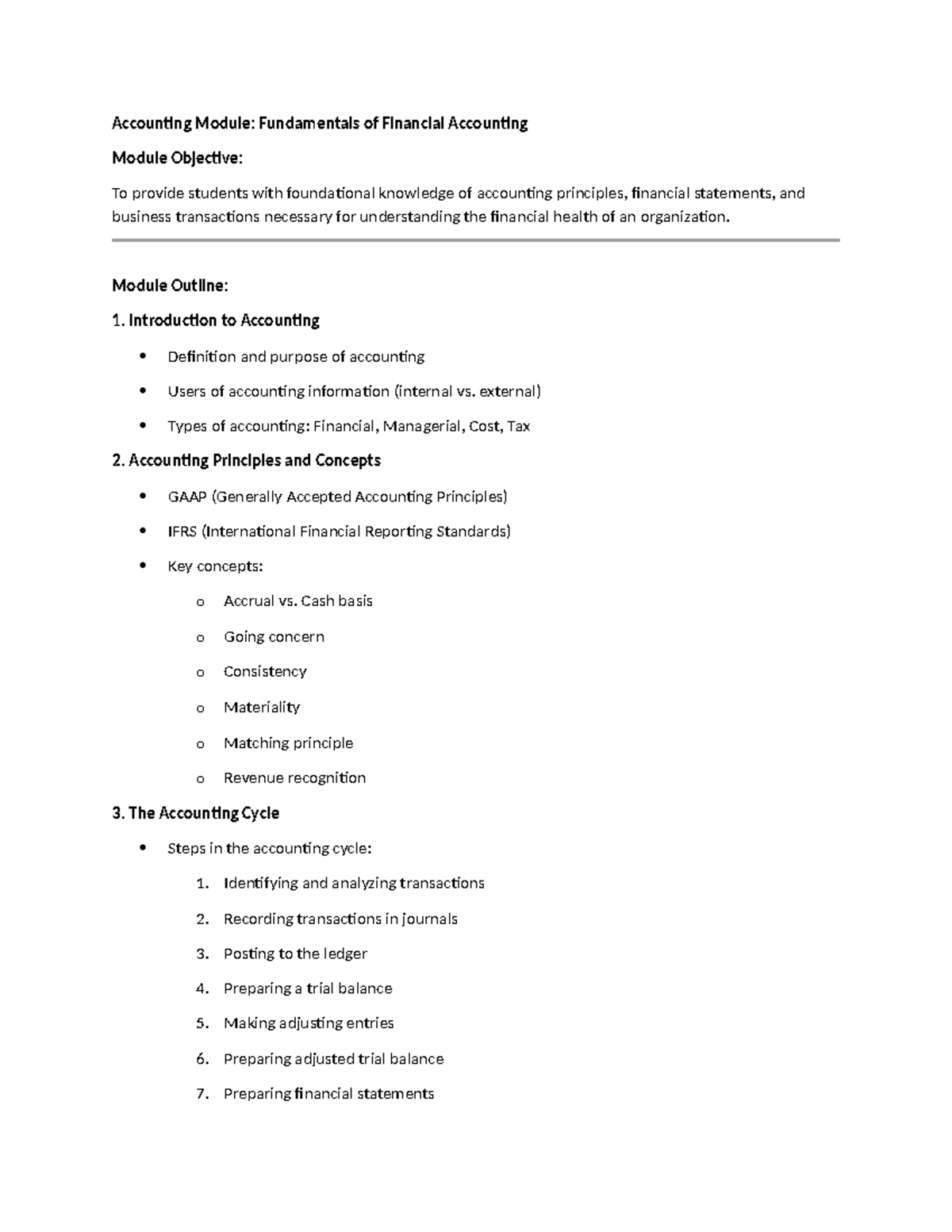 Accounting Module Practice Reviewer Accounting Module Fundamentals Of Financial Accounting