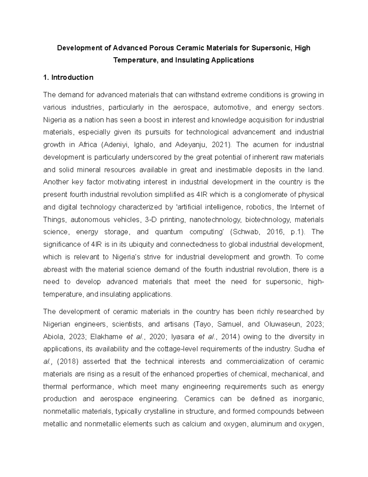 Development of Advanced Porous Ceramic Materials for Supersonic, High ...