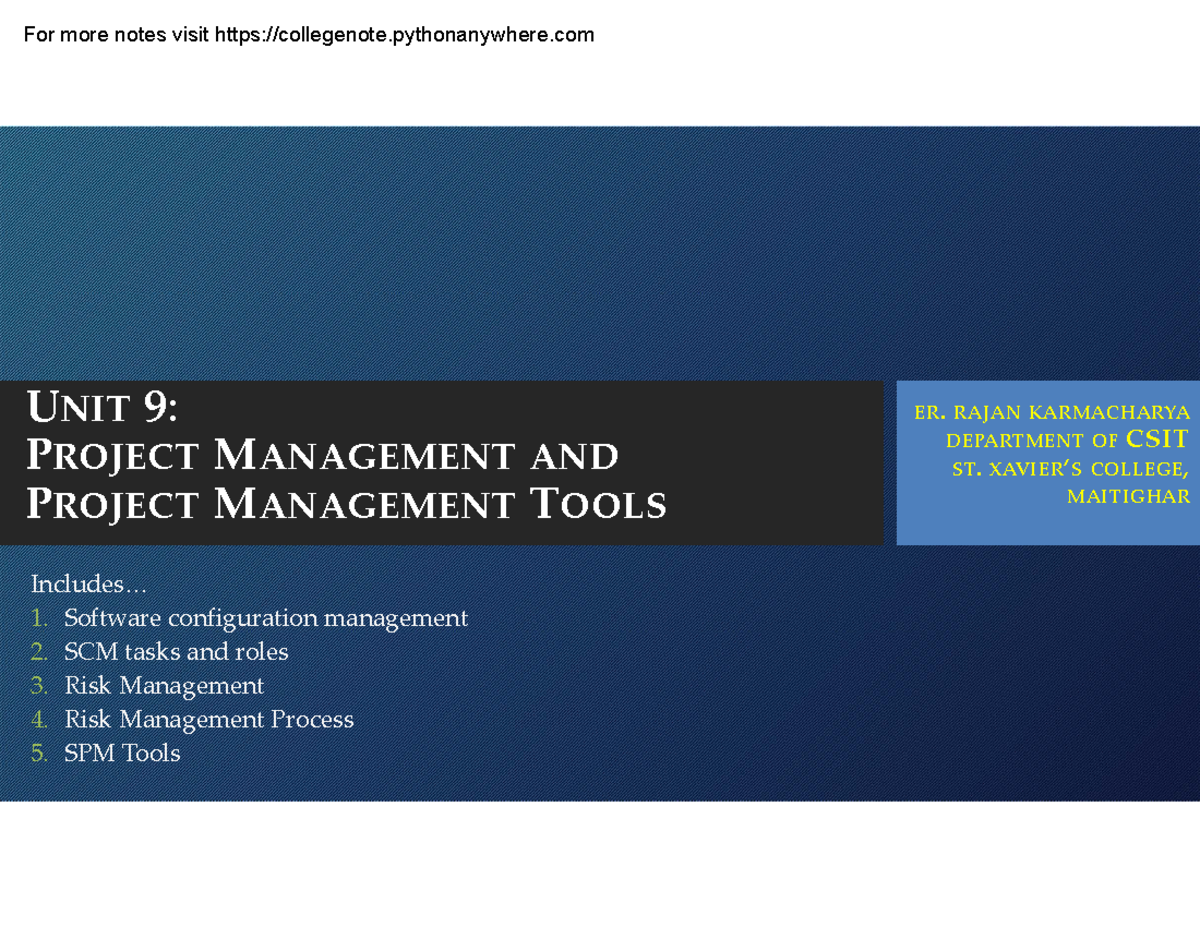 Unit 9: Project Management & SCM Tools - Notes by Er. Rajan Karmacharya ...
