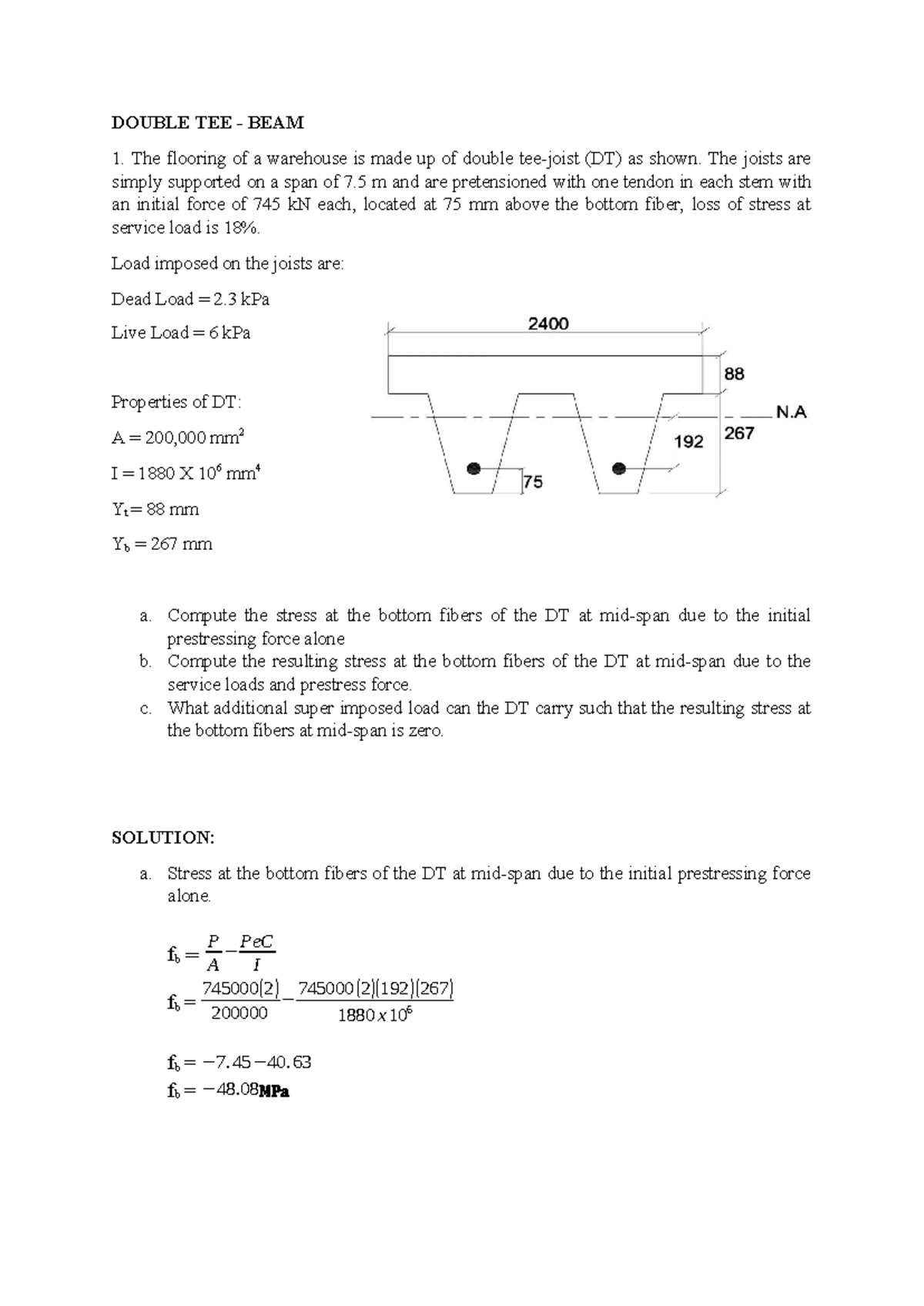 Double Tee Beam Analysis and Stress Computation (DT) - Studocu