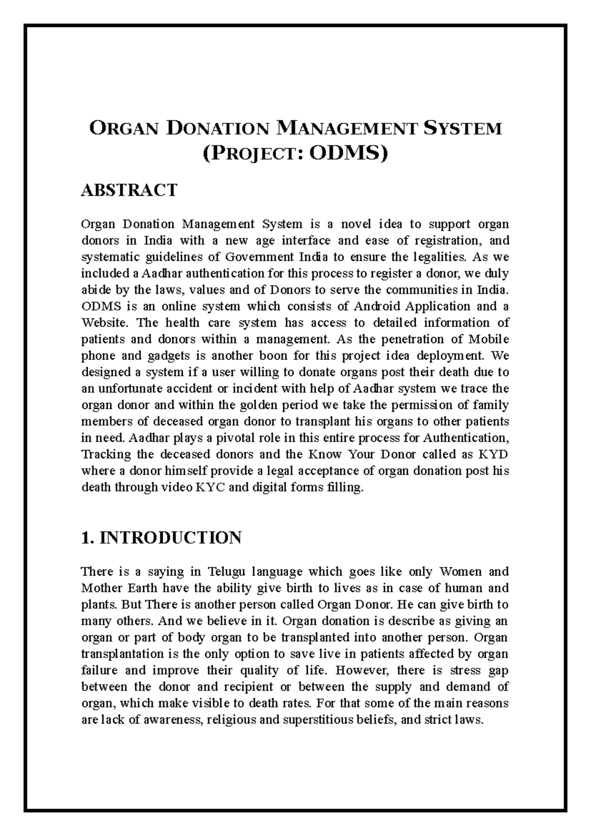 Organ Donation Management System: Project ODMS Overview and Analysis ...