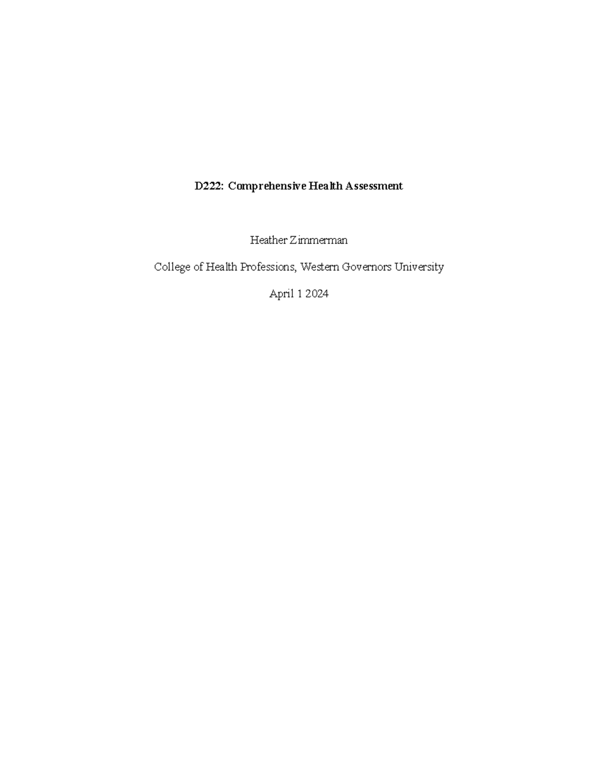 D222: Health Assessment with SMART Goals for Patient Wellness - Studocu