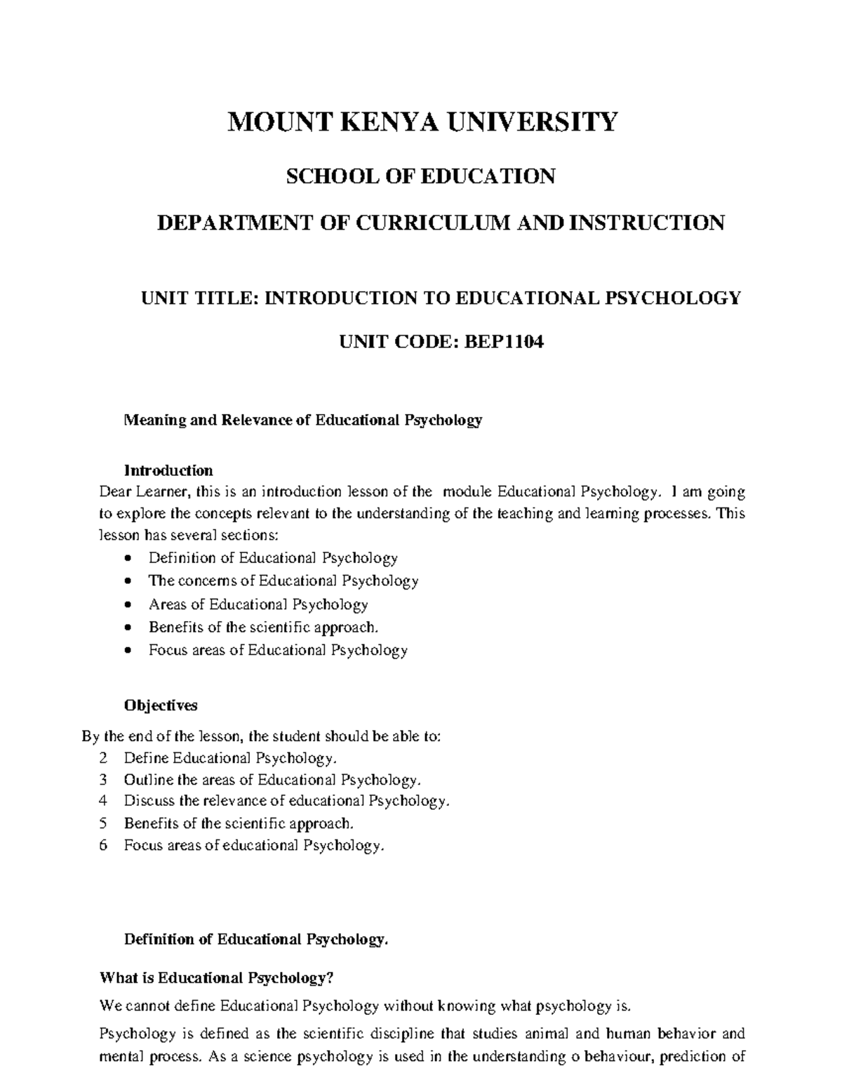 4032 BEP 1104 Introduction to Educational Psychology Notes - Studocu