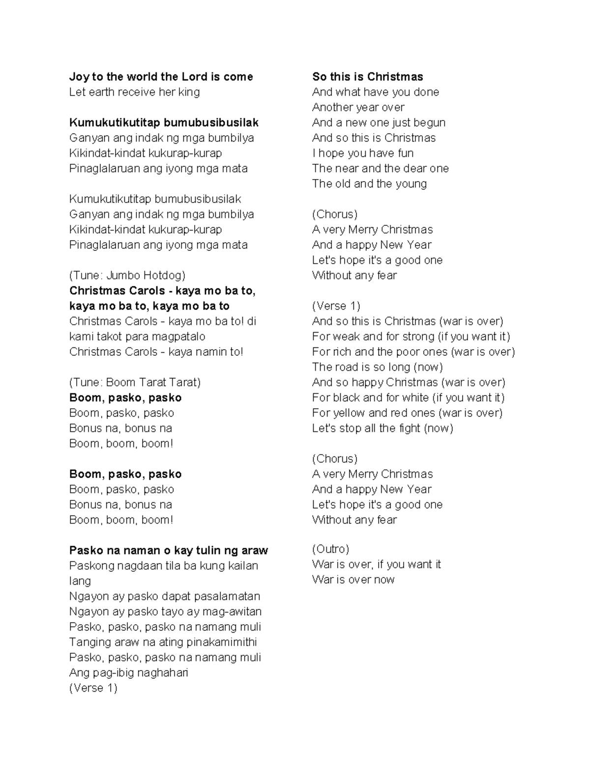 Christmas Carols Lyrics Compilation - Studocu